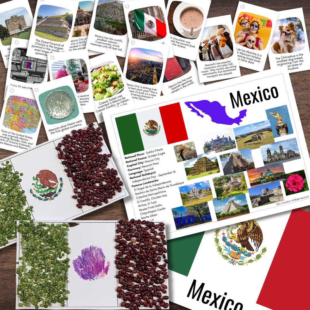 MEXICO Mexican Information Poster, Fun Facts Cards, Flag & Flag Craft ...