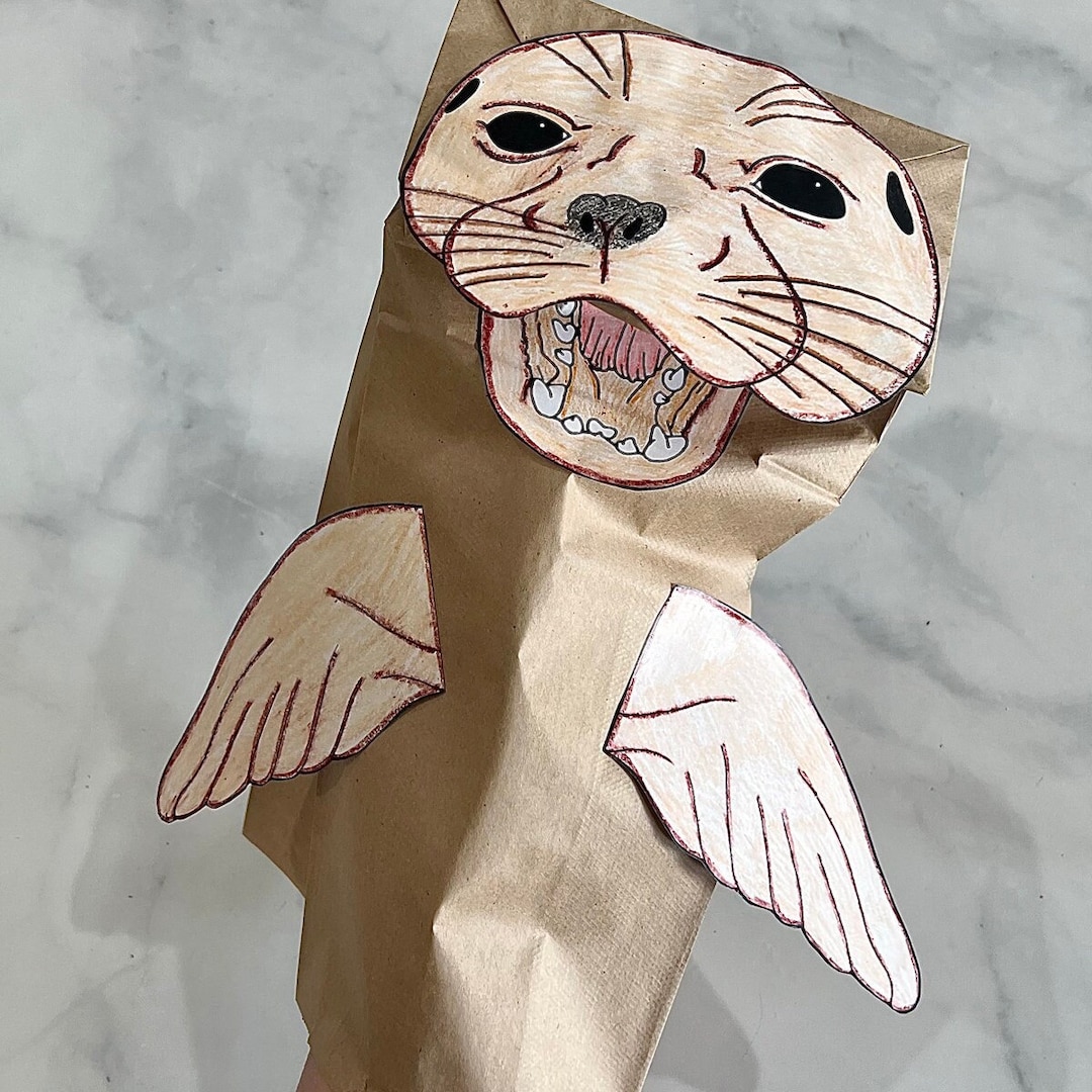 Preschool/kindergarten FUR SEAL Paper Bag Puppet Craft W/instructions ...