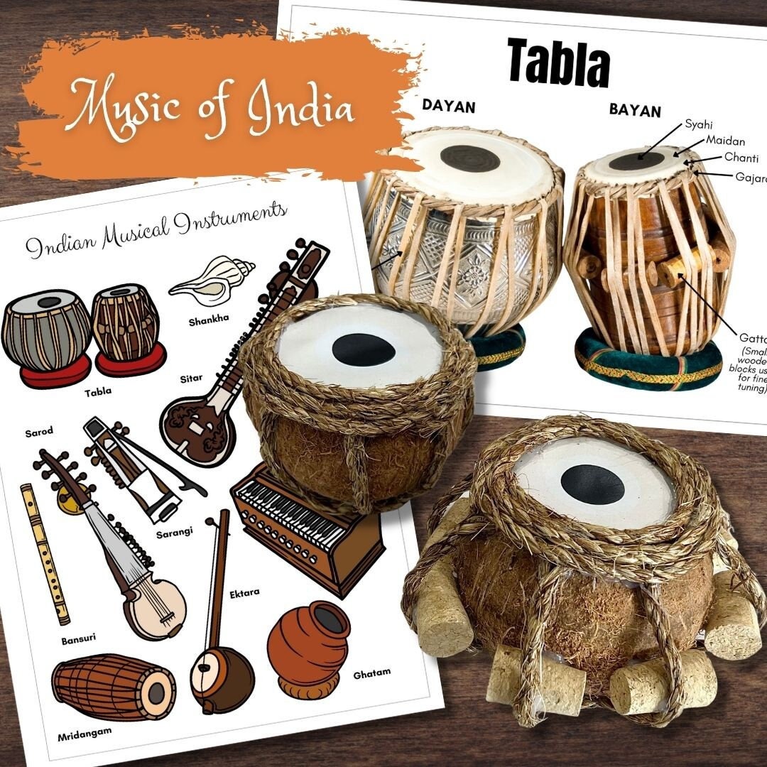 INDIA Coconut TABLA Drum Craft Musical Instrument Poster W/instructions ...