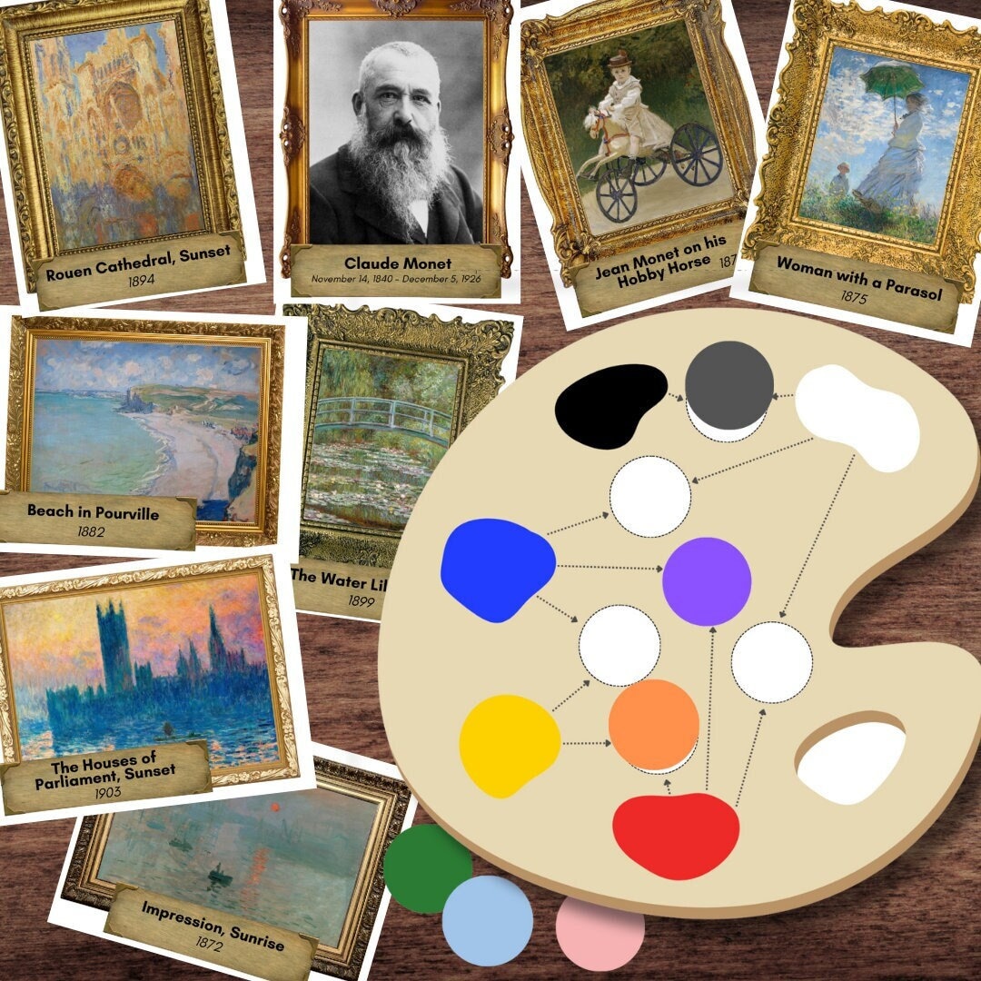 Claude MONET Art Study Full Color Cards W/color Mixing & Matching - Etsy