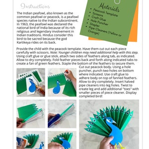 PEACOCK Peafowl Bird Craft W/printable Pieces & Step-by-step ...