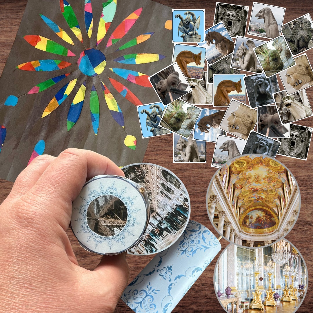 FRANCE Versailles Kaleidoscope Notre Dame Rose Window & Gargoyle Match ...