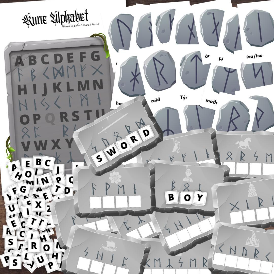 Ancient VIKING Norse Runes Futhark Matching Activity Cards Coding ...