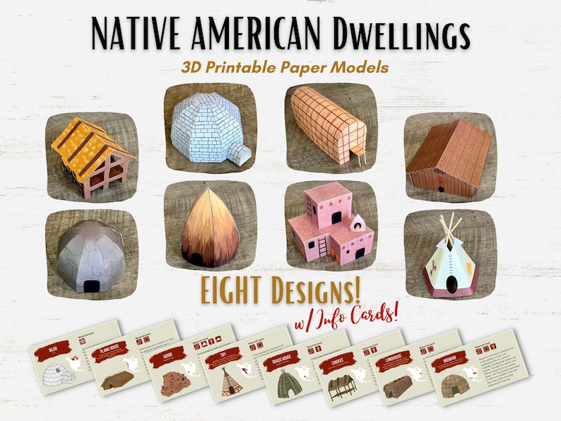 NATIVE AMERICAN Shelters Dwellings - Eight 3D Paper Models! | Tipi ...