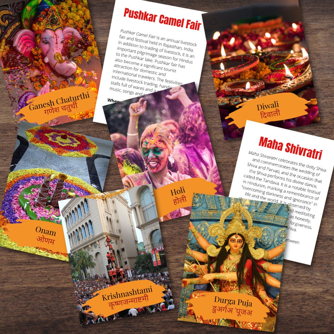 INDIA Indian HINDU Festivals Information Cards *full Color* W/hindi ...