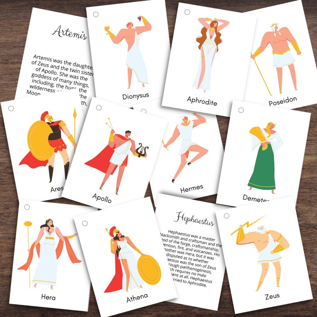 GREEK Olympian Gods Ancient Greece Illustrated Info Ring Cards *12 ...