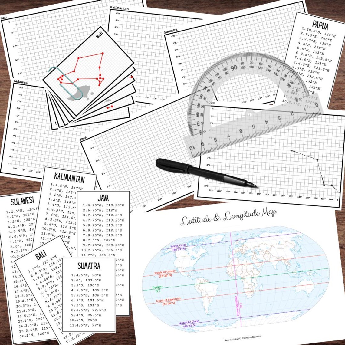 INDONESIA Map Latitude and Longitude Coordinates Outlines Mapping ...