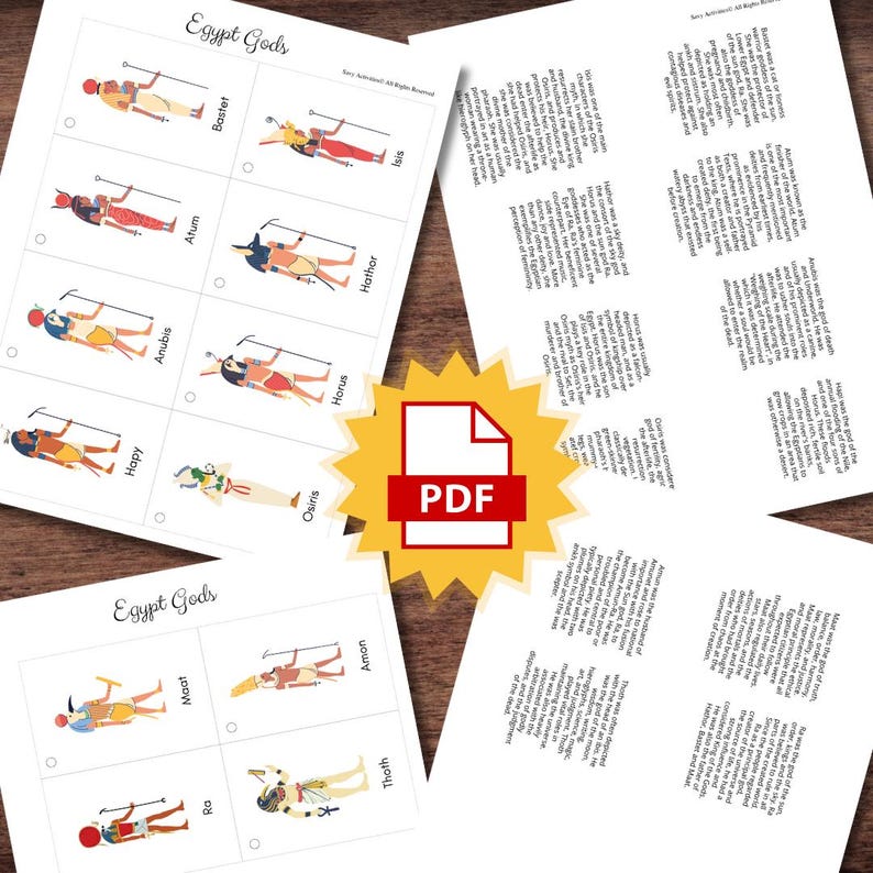 Ancient EGYPT Egyptian Gods Mythical Information Cards Flashcards Color ...