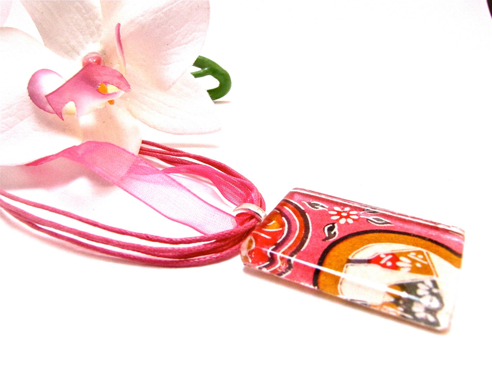 Washi: Pink & Gold Pendant With Pink Organza Necklace-1820 ...