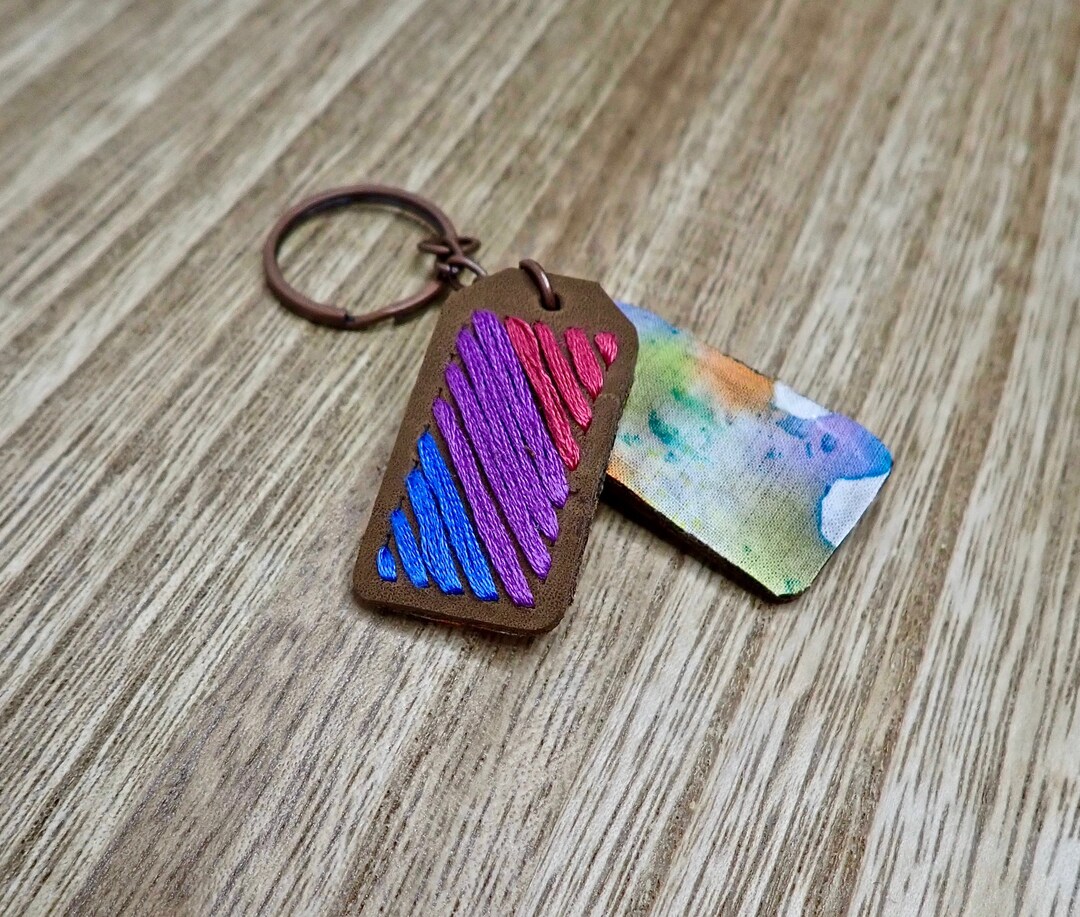 Bi Pride Flag Embroidered Leather Keychains, Bisexual Pride, LGBTQIA ...