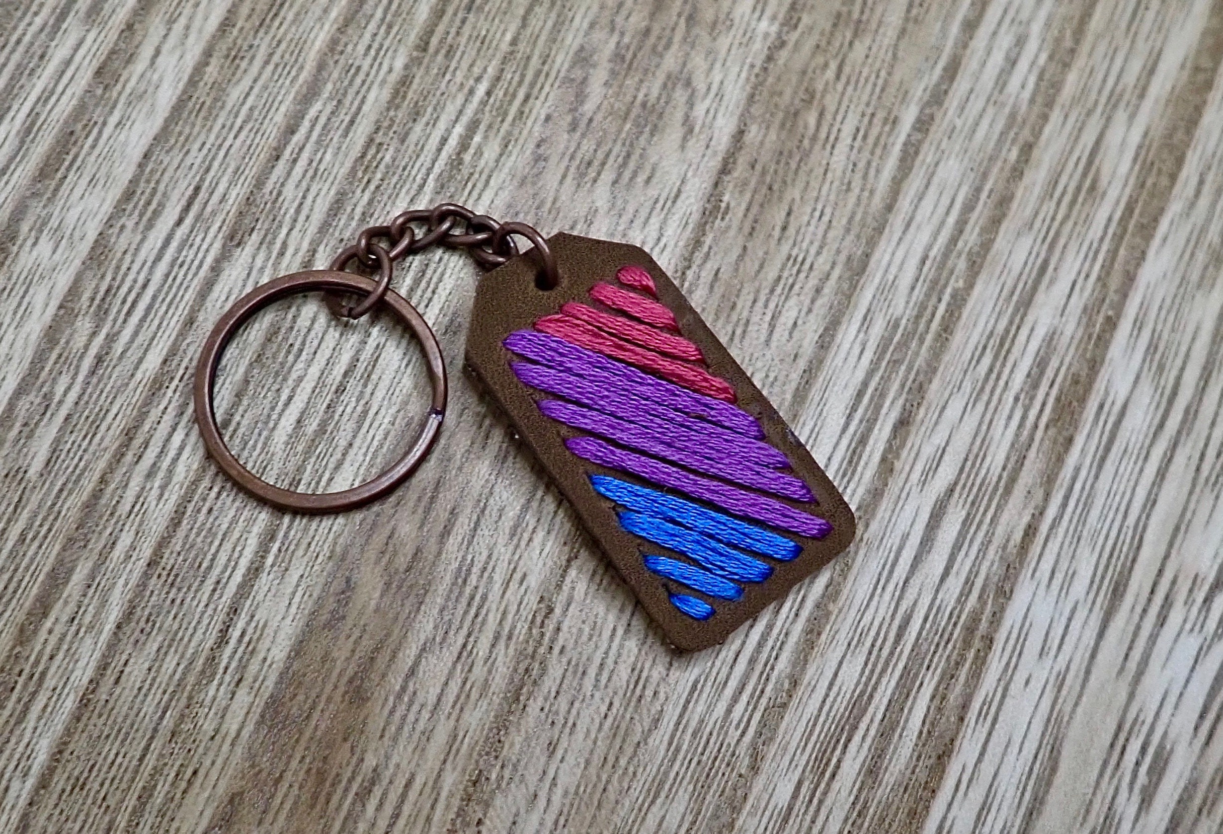 Bi Pride Flag Embroidered Leather Keychains, Bisexual Pride, LGBTQIA+ ...
