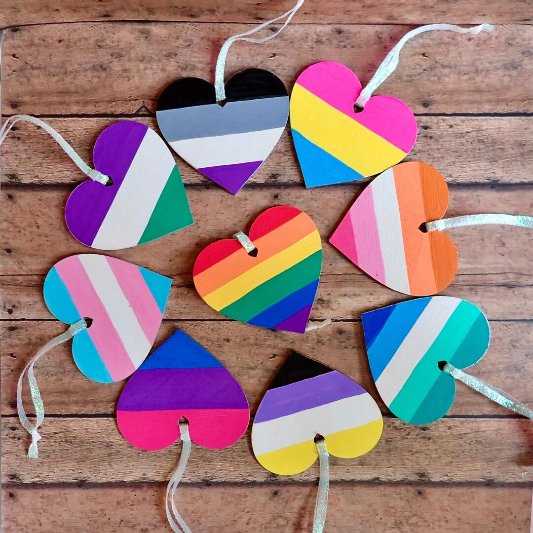 Pride Flag Heart Ornament, Hand Painted Wooden Ornament, Gay Pride ...