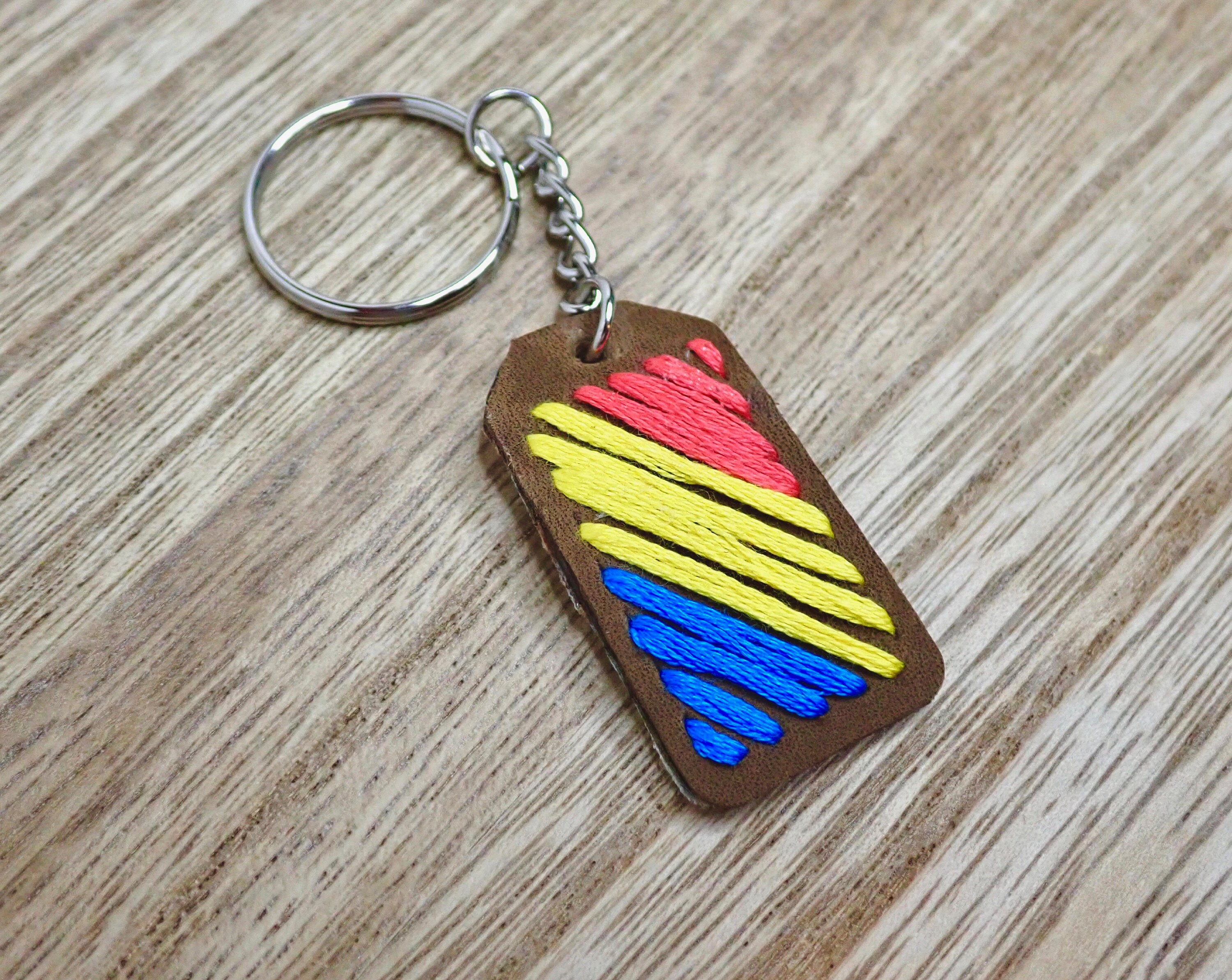 Pan Pride Flag Embroidered Leather Keychains, Pansexual Pride, LGBTQIA+ ...