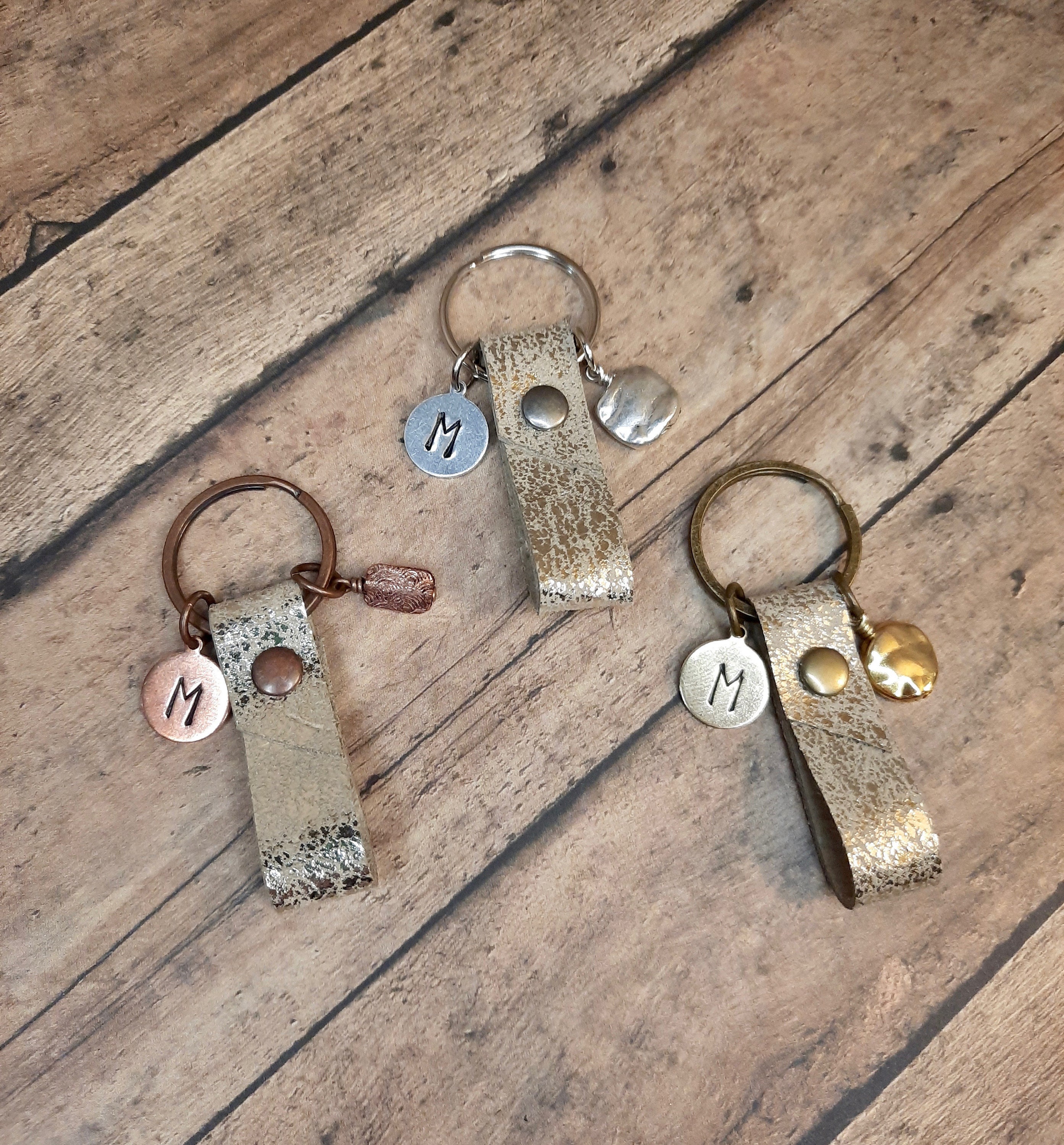 Metallic Leather Initial Keychain, Personalized Monogram Charm Keyring ...