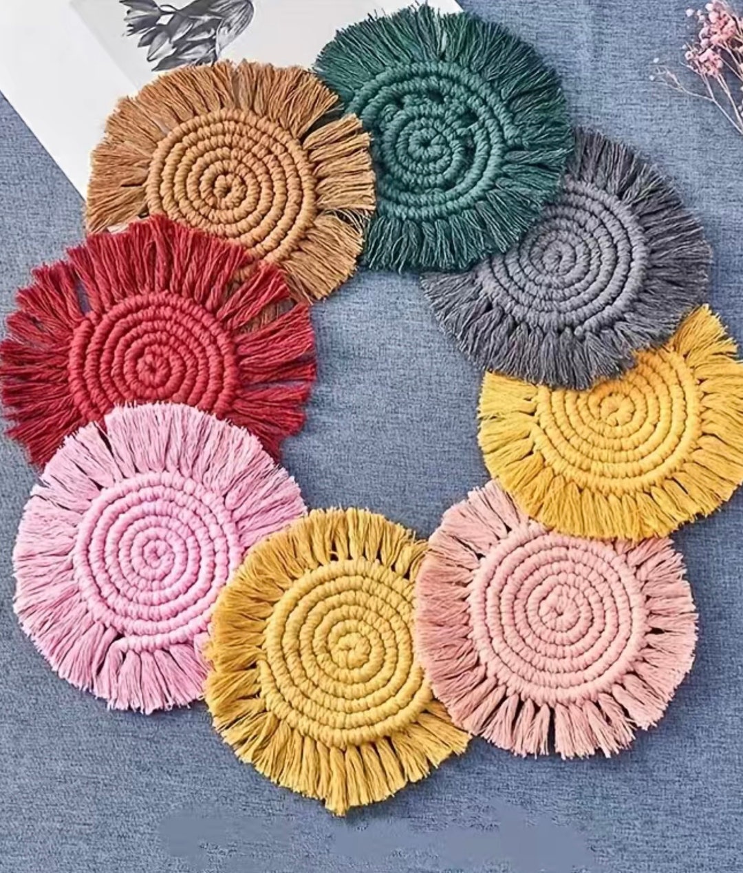 Heat Resistant Macrame Coasters, Fringe Macrame Coaster, Boho Table ...