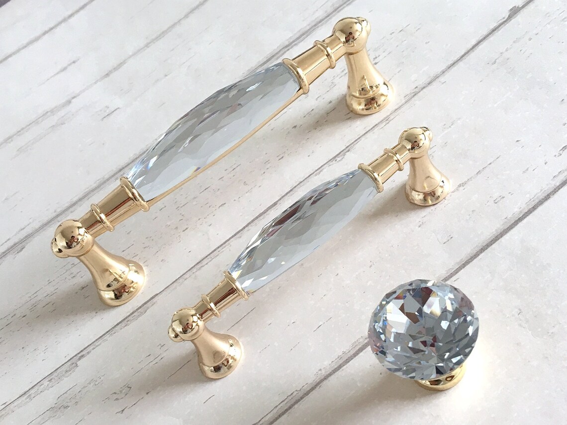 3.75 5 Glass Drawer Pull Gold Crystal Handle Pull | Etsy