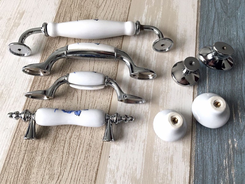 Blue Floral Cabinet Knobs Pulls Handles Drawer Pull Handle - Etsy
