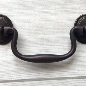 3.5" 4" Vintage Style Bail Drawer Pulls Handle Dark Antique Brass Drop ...