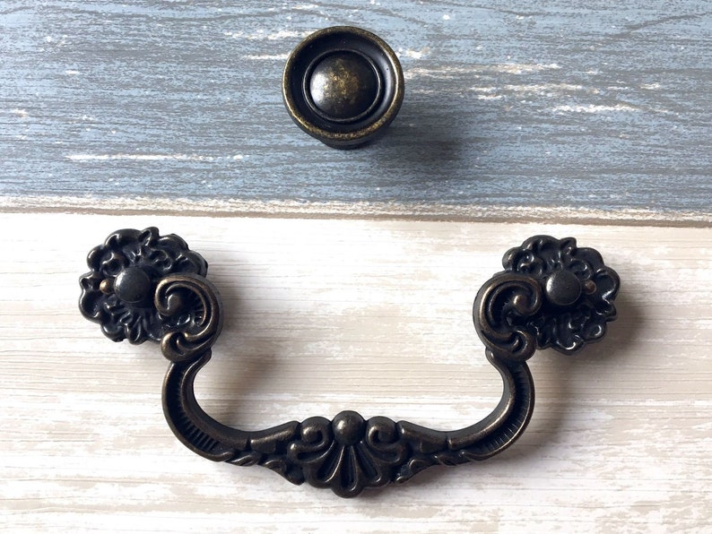 4 Vintage Style Bail Drawer Pulls Handle Dark Antique - Etsy