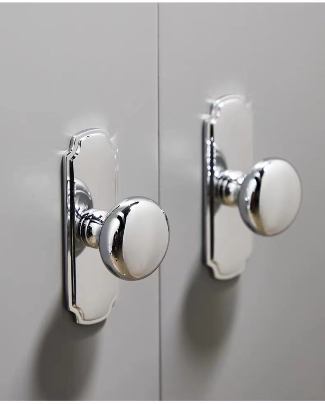 Polished Chrome Brass Cabinet Knobs Backplates Shiny Silver Cupboard ...