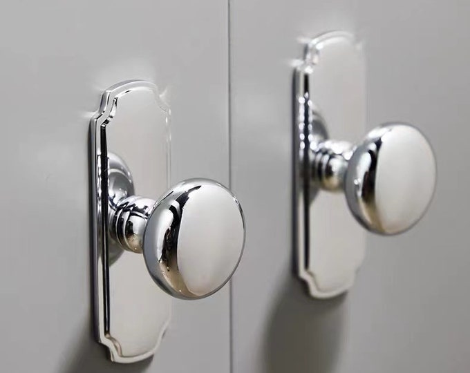 Polished Chrome Brass Cabinet Knobs Backplates Shiny Silver Cupboard ...