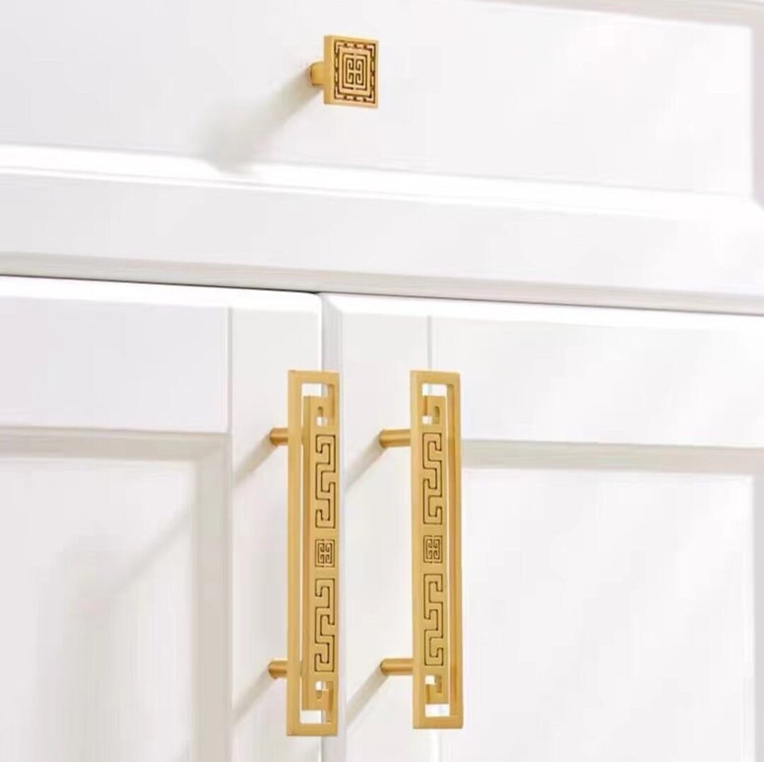 2.5 3.75 5 Asian Inspired Brass Cabinet Pulls Oriental Gold Rectangle ...