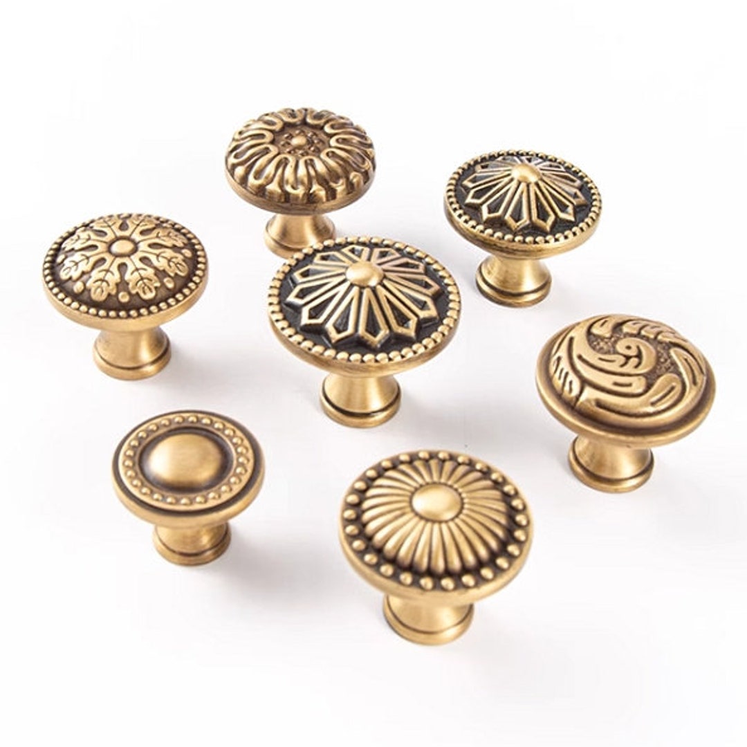 Floral Embossed Brass Knob Vintage Style Antique Bronze Drawer Pulls ...