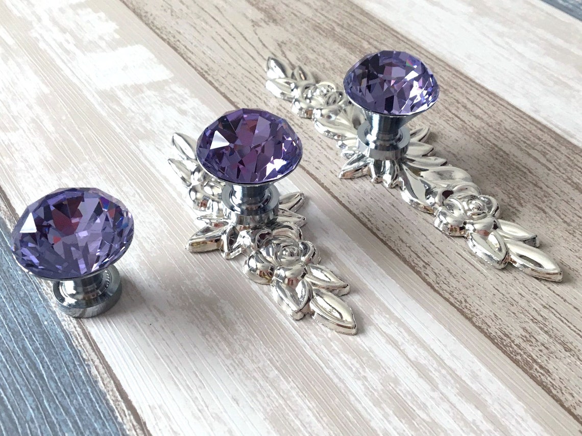 Purple Knob Glass Drawer Pull Crystal Handle Pull Knobs | Etsy