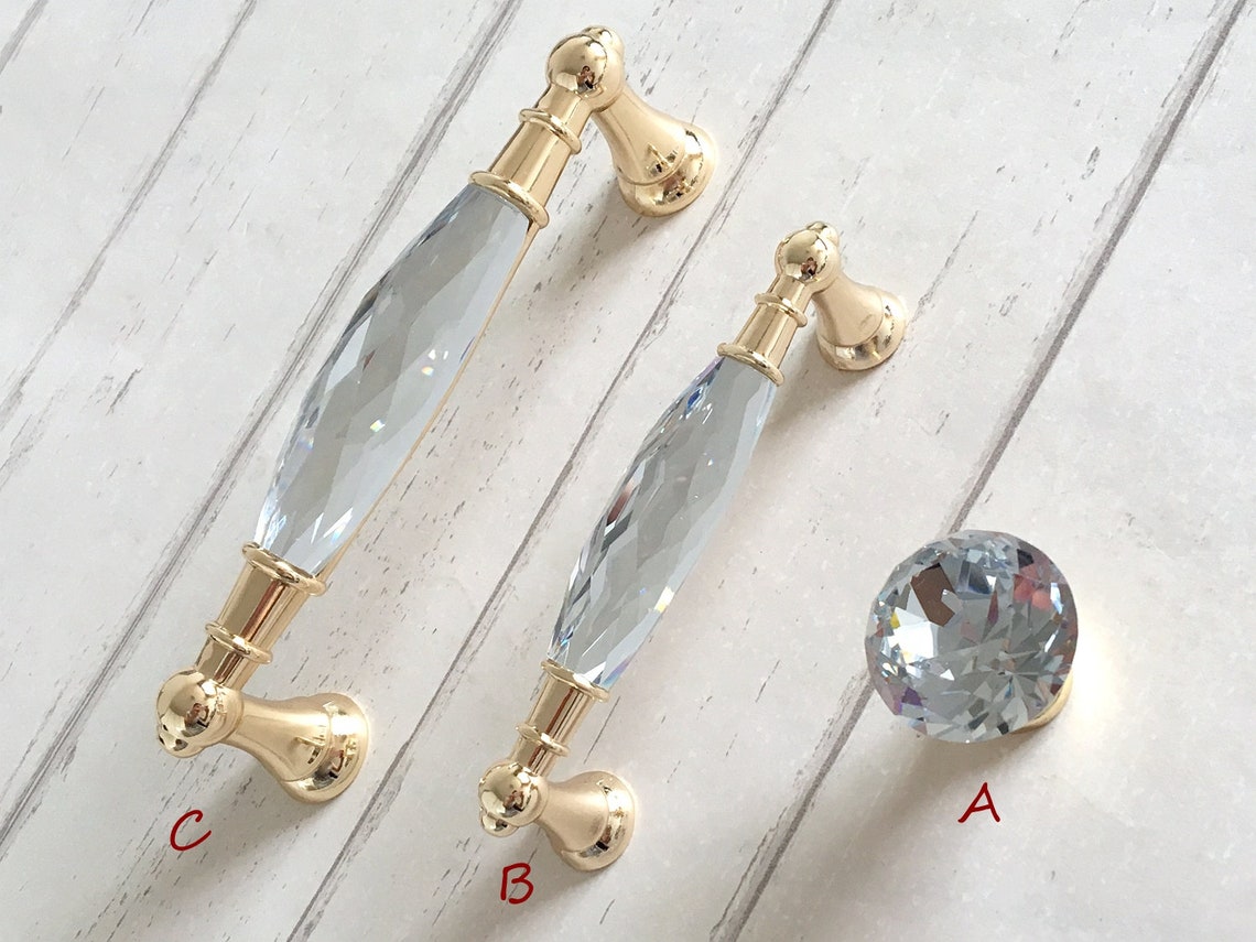3.75 5 Glass Drawer Pull Gold Crystal Handle Pull | Etsy