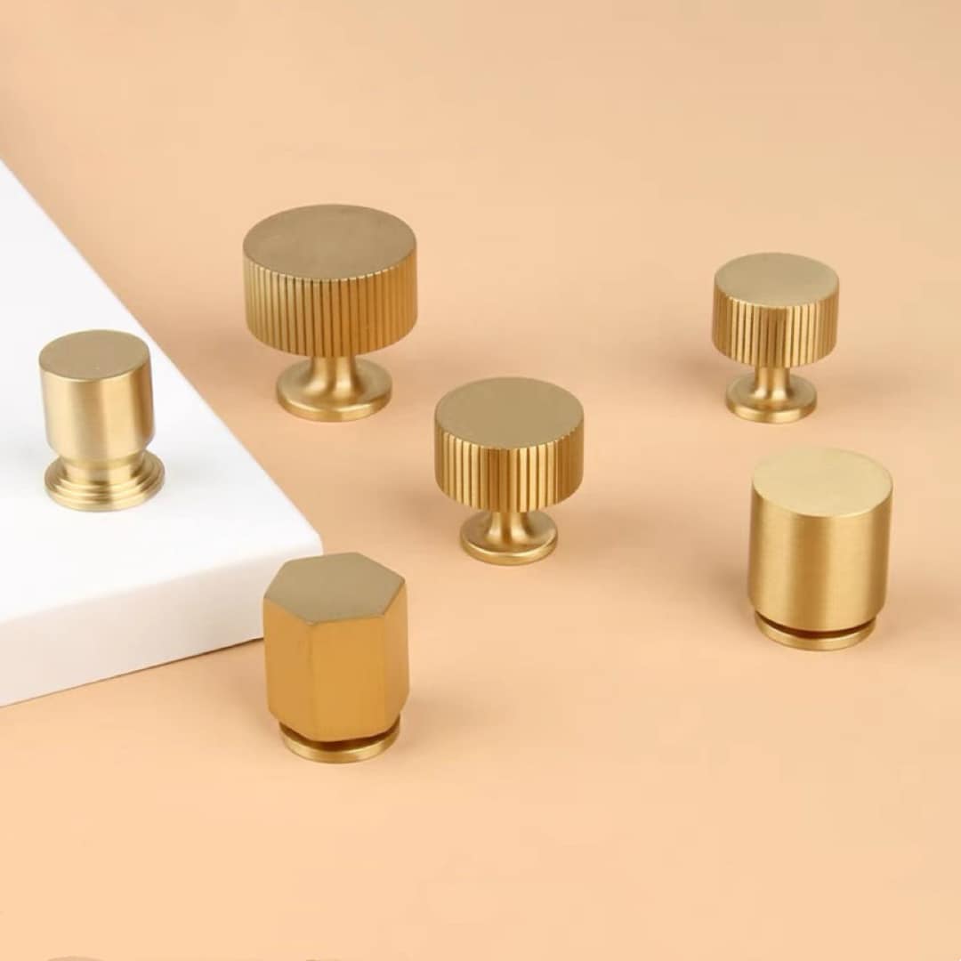 Classic Brushed Brass Small Cabinet Knobs Cylinder Dresser Drawer Knob ...