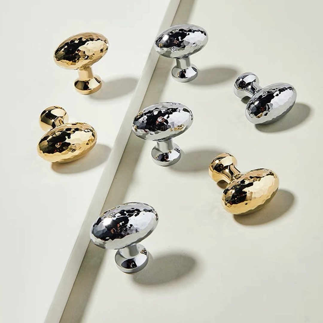 Solid Brass Hammered Cabinet Knob Egg Knob Egg Oval Joinery Knob Dresser Drawer Pulls Polished ...