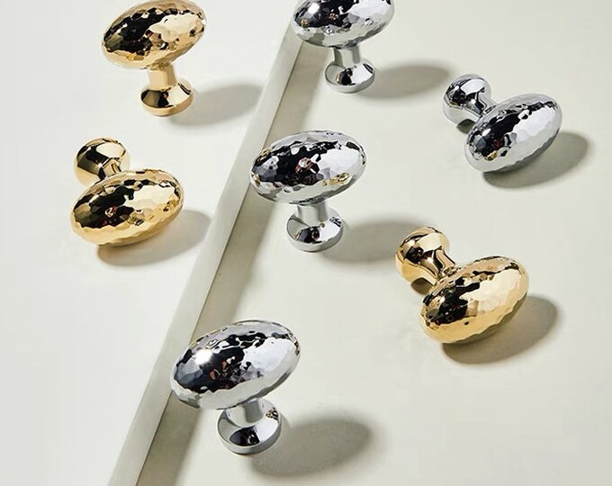 Solid Brass Hammered Cabinet Knob Egg Knob Egg Oval Joinery Knob Dresser Drawer Pulls Polished ...