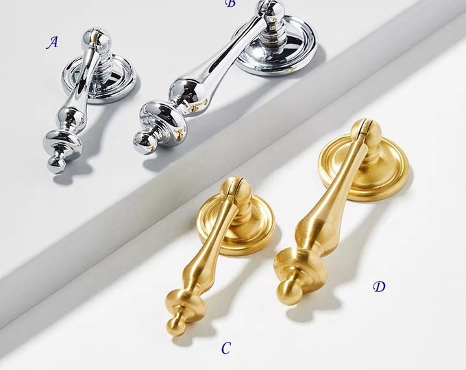 Solid Brass Drawer Drop Pulls Gold Pendant Pull Polished Chrom Silver ...