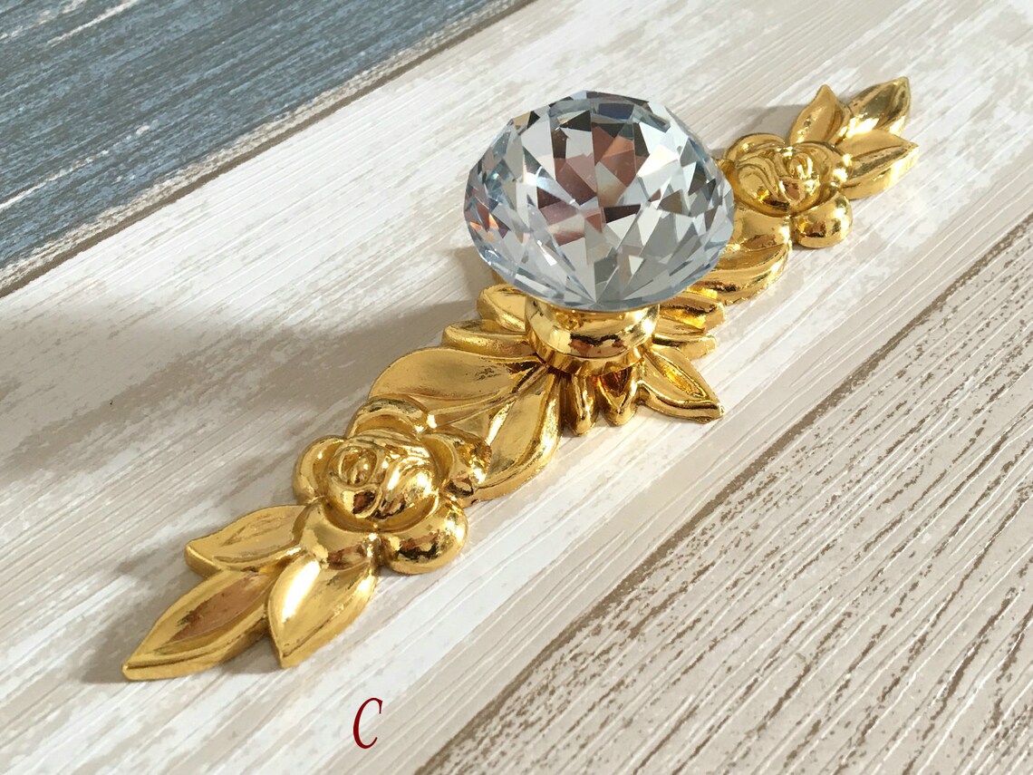 Gold Crystal Knob Glass Drawer Pull Crystal Handle Pull Knobs | Etsy