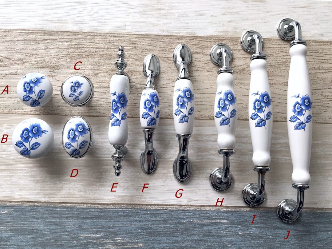 Blue Floral Cabinet Knobs Pulls Handles Drawer Pull Handle Dresser Knob Pulls Porcelain White ...