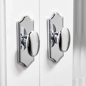 Polished Chrome Brass Cabinet Knobs Backplates Shiny Silver Cupboard ...
