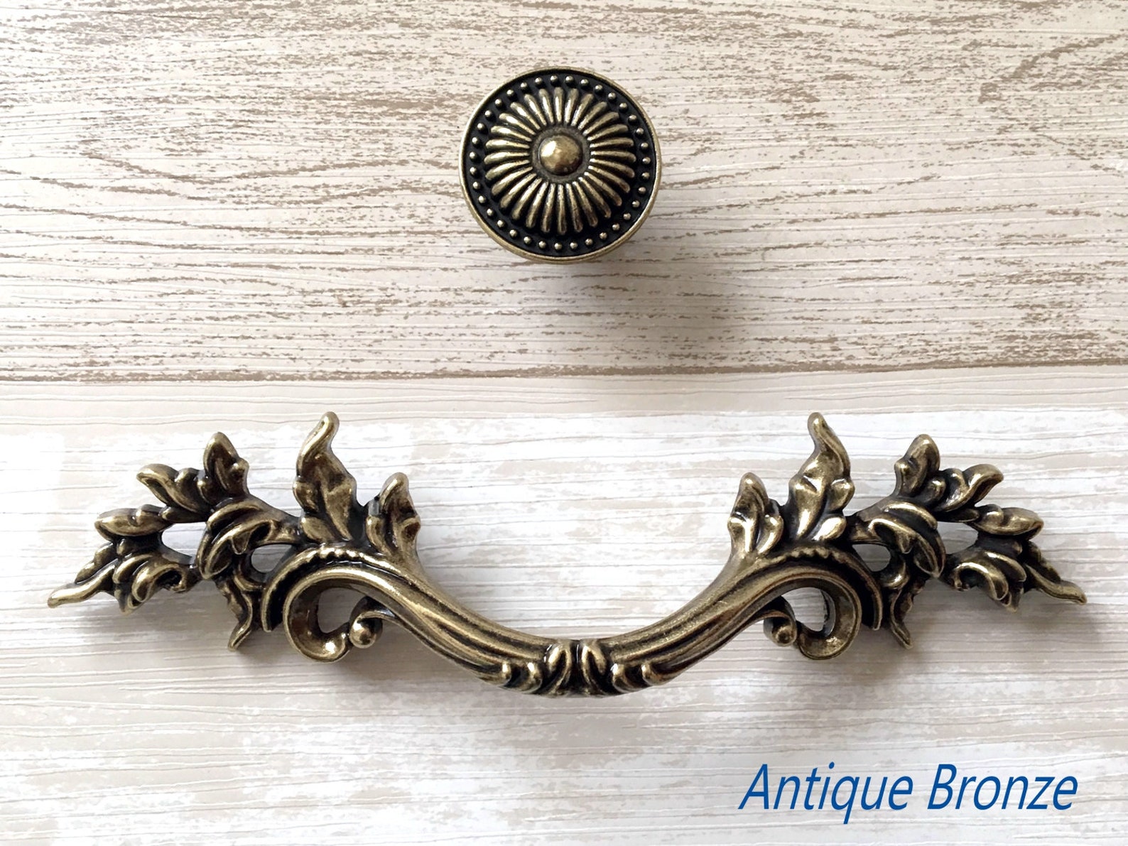 3 Leafy Drawer Pull Handle Leaf Cabinet Knob Antique Silver - Etsy