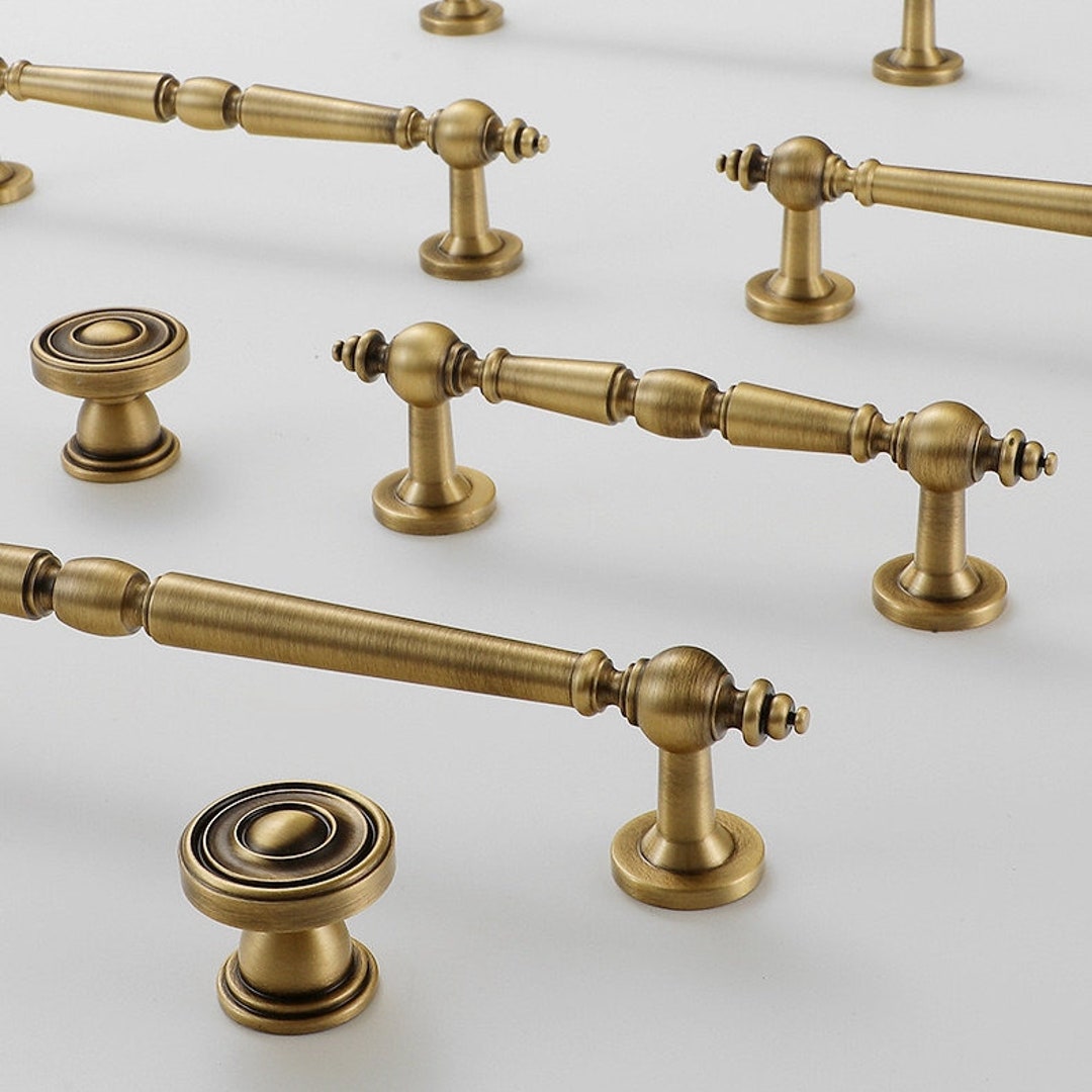 Antique Brass Cabinet Bar Pulls Elegant Drawer Handles Vintage Style ...