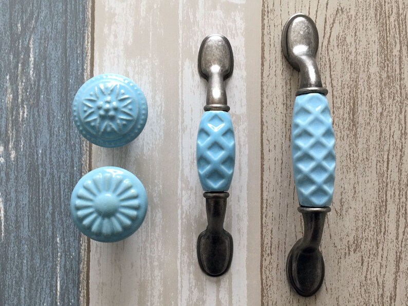 3 3.75 Blue Cabinet Pull Handles Porcelain Drawer - Etsy