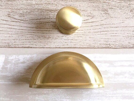 3 C-C Brushed Gold Cup Pull Handle Gold Drawer Pull - Etsy