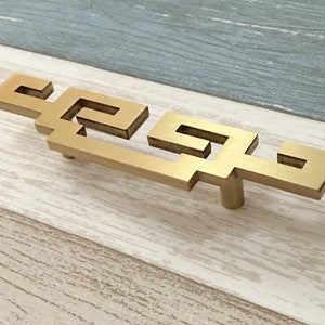 2" 2.75" Brushed Brass Greek Key Drawer Pulls Oriental Kitchen Handles ...