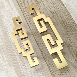 2 2.75 Brushed Brass Greek Key Drawer Pulls Oriental Kitchen Handles ...
