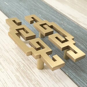 2 2.75 Brushed Brass Greek Key Drawer Pulls Oriental Kitchen Handles ...