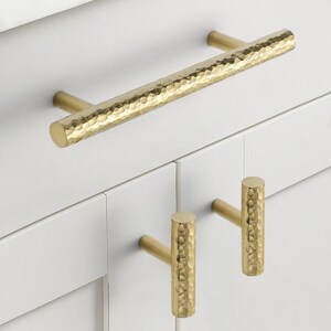 3.75'' 5'' 6.25'' 7.5'' Modern Solid Brass Hammered T Bar Cabinet Handles Gold Dresser Knobs ...