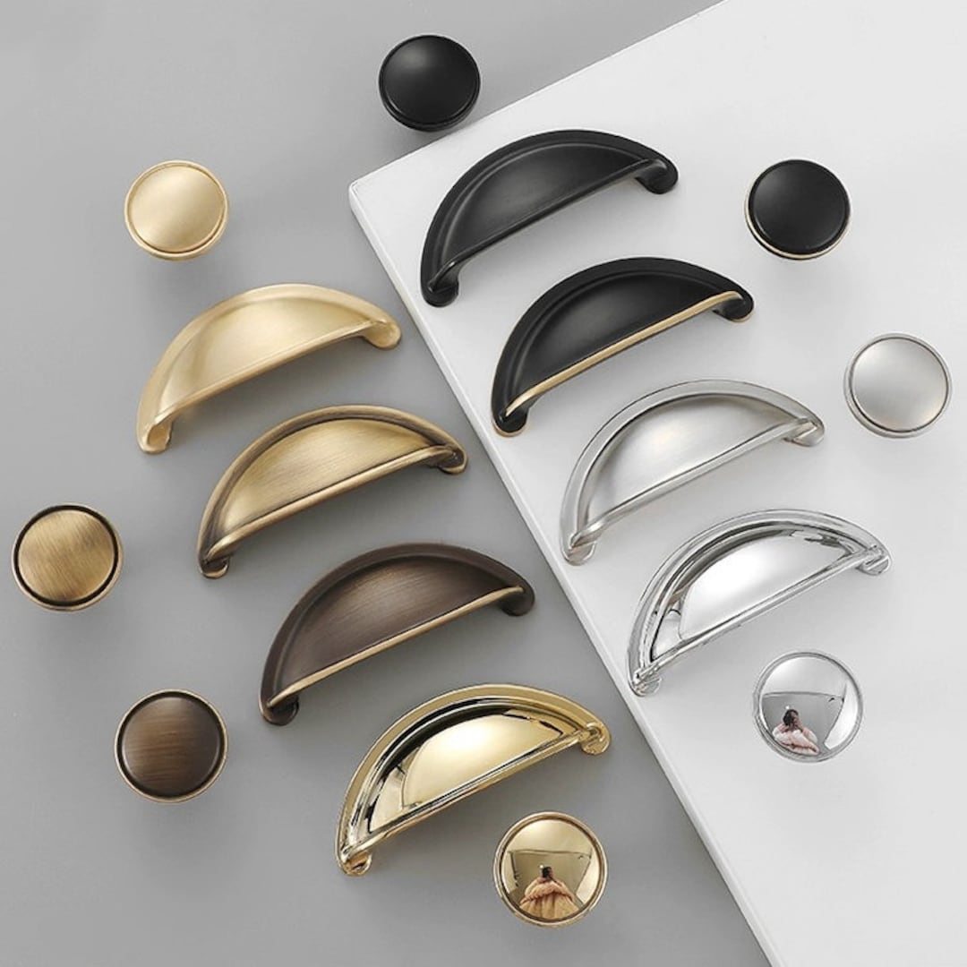 3" Nickel Brass Drawer Cup Bin Pulls Cupboard Handles Black Small Knobs ...