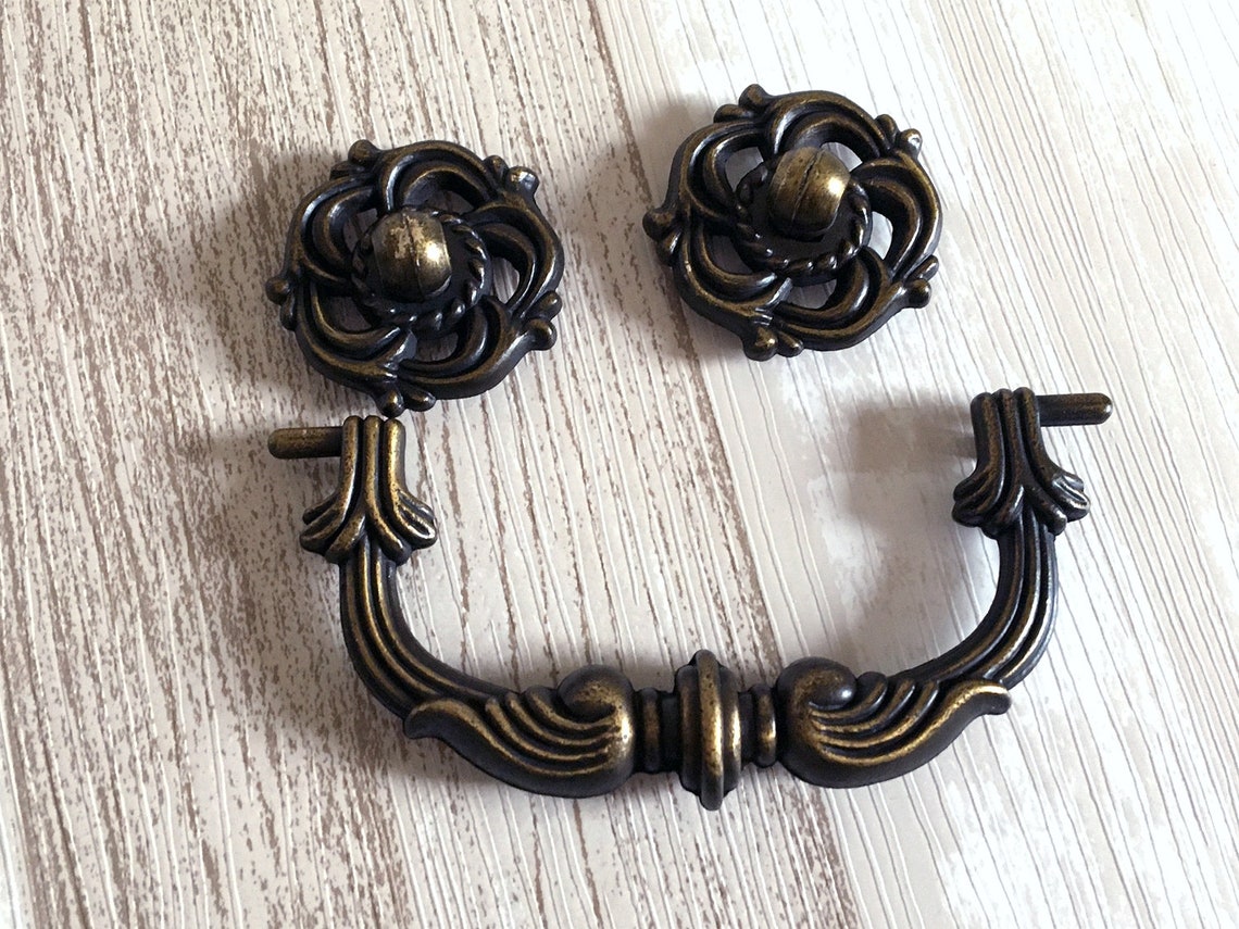 3.5 Vintage Style Drawer Pulls Handle Knob Antique Gold - Etsy