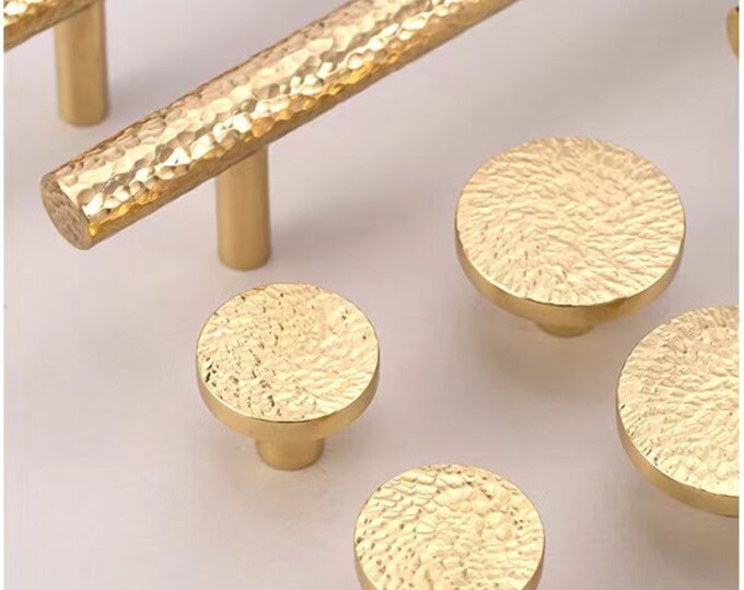 3.75'' 5'' 6.25'' 7.5'' Modern Solid Brass Hammered T Bar Cabinet Handles Gold Dresser Knobs ...