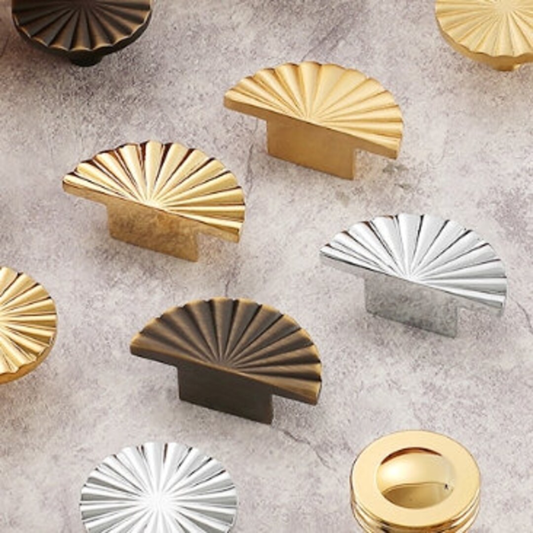 Contemporary Brass Half Moon Knob Half Circle Dresser Drawer Knob Semi-circular Vanity Pull Gold ...