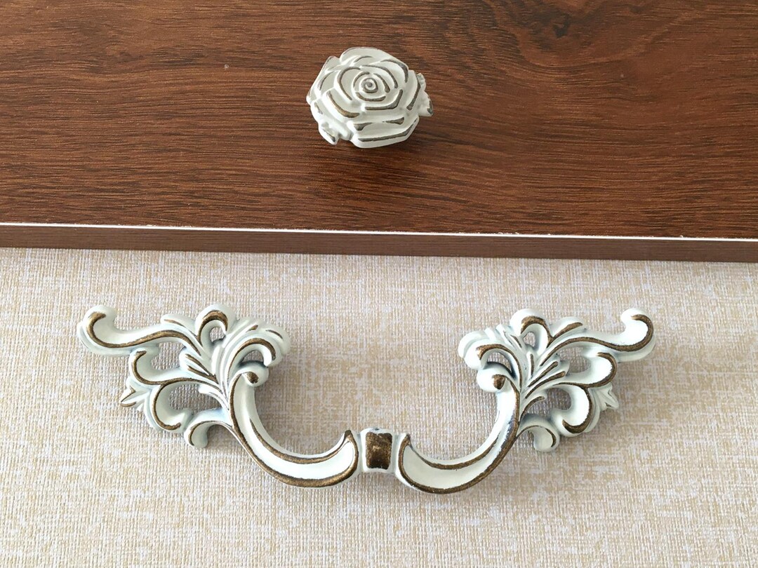 3.3“ Leafy Drawer Pull Handle Leaf Cabinet Pulls Antique White Bronze ...