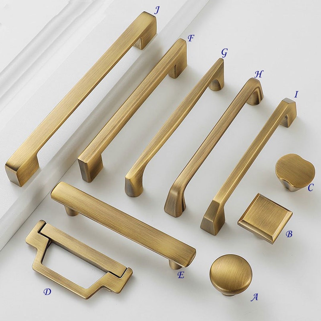 Brushed Brass D-shape Wardrobe Handles Bronze Mid Century Vanity Pulls ...